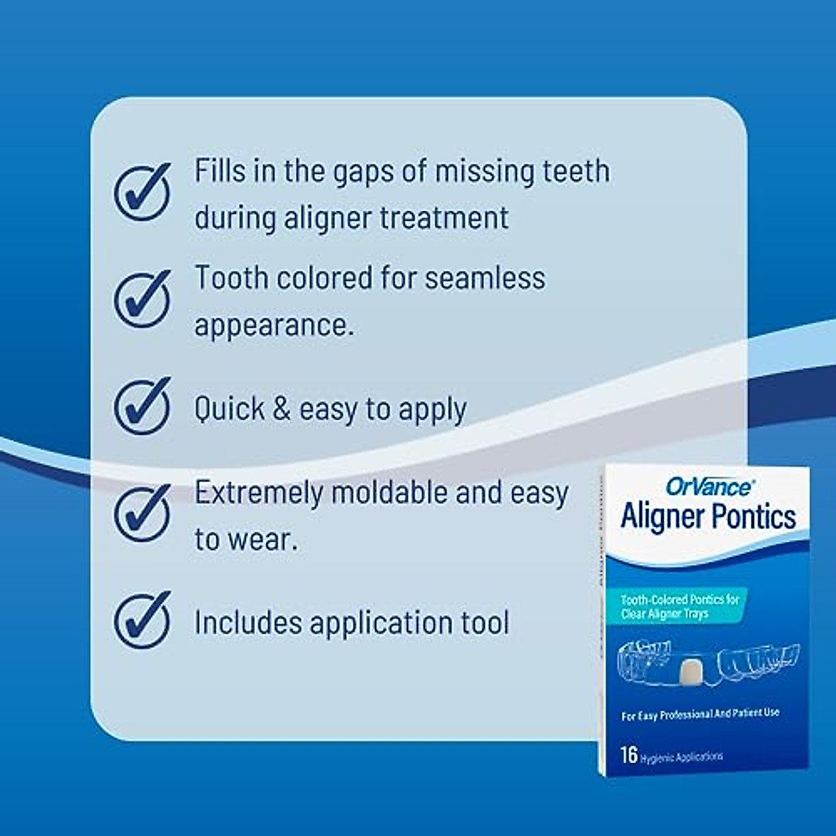 OrVance Aligner Pontics | Temporary Tooth Replacement for Aligner Tray and Retainer - Fill Space of Missing Teeth with Fake Teeth (16 Count)