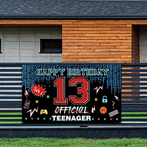 Official Teenager 13th Birthday Door Backdrop Banner, Happy 13th Birthday Decorations for Boys Girls, Red Blue 13 Year Old Birthday Party Yard Sign Photo Booth Props Supplies, Fabric, PHXEY