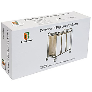 DecoBros Heavy-Duty 3-Bag Laundry Sorter Cart, Chrome