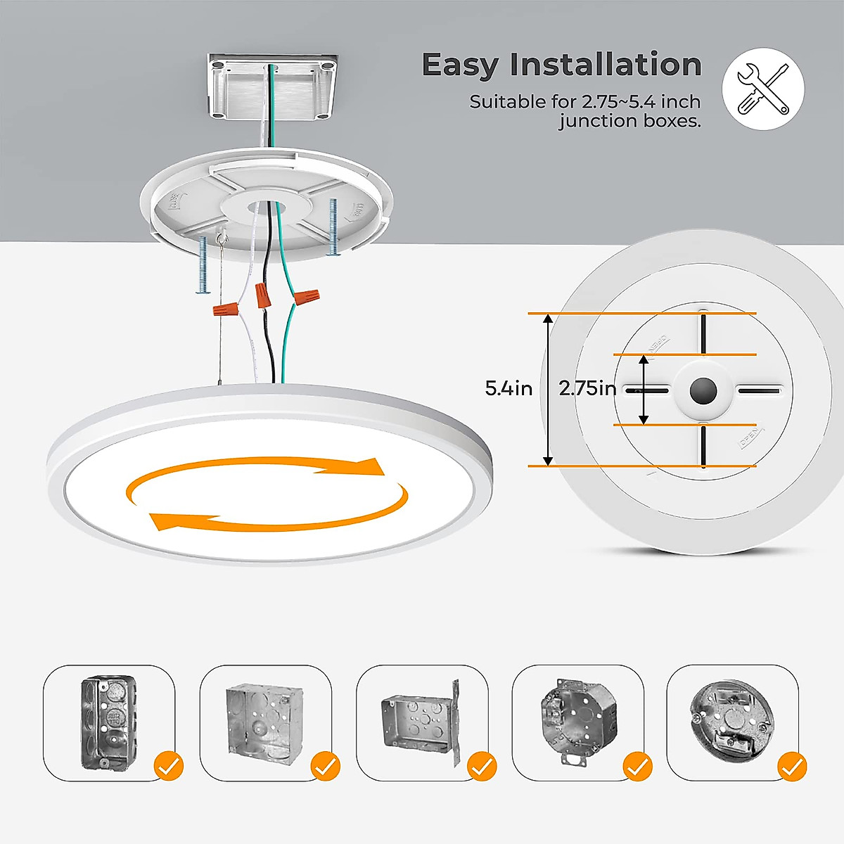 Matane 12 Inch LED Flush Mount Ceiling Light Fixture with Night Light, 24W 2400LM 3000K/4000K/5000K Selectable, Dimmable LED Ceiling Lights for Bedroom, Dining Room, Kitchen, Round White