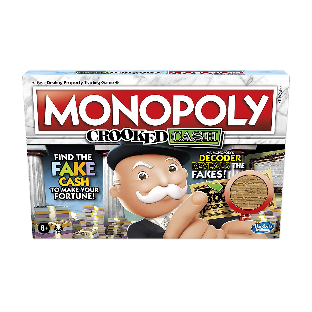 Monopoly Crooked Cash Board Game for Families and Kids Ages 8 and Up, Includes Mr Decoder to Find Fakes, Game for 2-6 Players