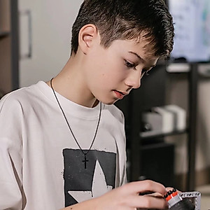 Ursteel Cross Necklace for Men, Mens Cross Necklaces Black Stainless Steel Cross Necklace Chain for Men Layered Cuban Link Chain for Men 20-22 Inch Mens Jewelry Gifts Cross Necklace