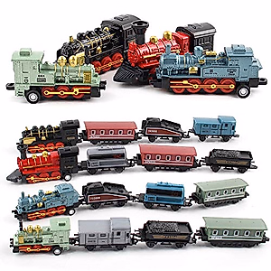 Exasinine Mini Simulation Steam Train Pull-Back Train Model Diecasts Locomotive, Set of 4