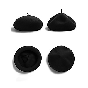 Trounistro 4 Pack Beret Hat French Beret Cap Winter Fashion Solid Color Hat for Women Girls Lady (Color Set 1)