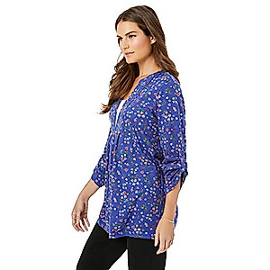 Woman Within Women's Plus Size 7-Day Box-Stitched Split Neck Tunic - 22/24, Black