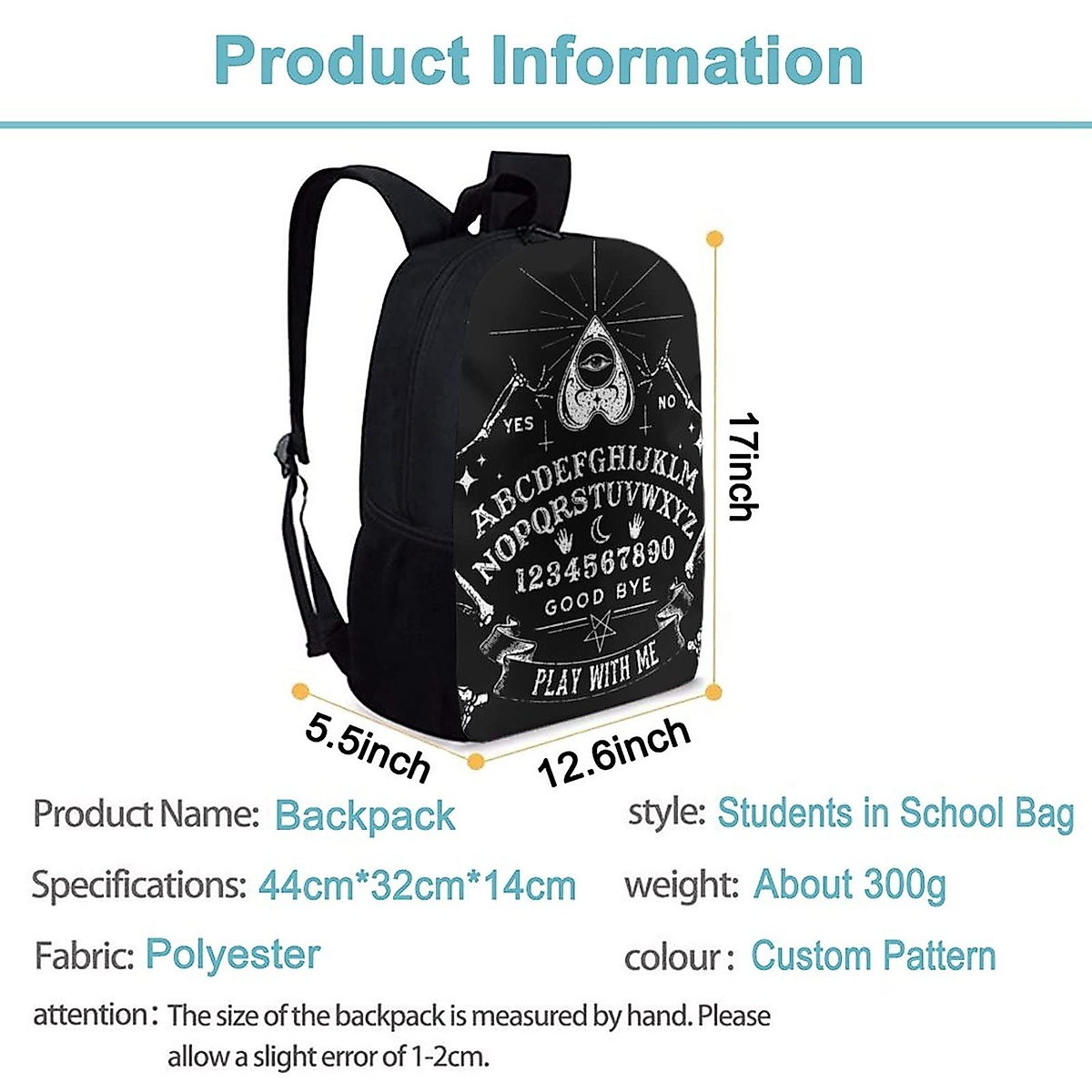 NiYoung Basic Laptop Backpack Stylish Bookbag Durable Vintage Skeleton Magic Ouija Board Black Laptop Backpack with Padded Straps for High School College Gift