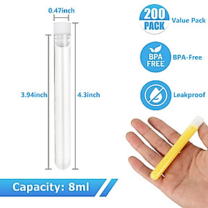 Acrux7 200 PCS Clear Plastic Test Tubes with Caps 12x100mm 8ml Test Tubes Good Sealing for Scientific Experiments, Birthday Party Supplies, Candy, Bath Salts, Beads