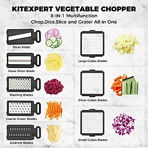 Kitexpert Vegetable Chopper,Onion Mincer,Dicer,Slicer with 8 Blades and Container with Lid,15-in-1 Multifunctional Vegetable Chopper,Home Essentials & Kitchen Gadgets, Salad Chopper.