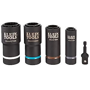 Klein Tools 66050E Metric Socket Set, Impact with 1/2-Inch Drive, 12-Point Deep Sockets, 5-Piece Set, Includes Carrying Case