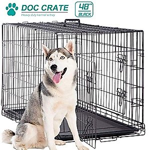 48 inch Dog Cage Large XXL Dog Crates for Large Dogs Folding Dog Kennels and Metal Wire Crates Pet Animal Segregation Cage Crate with Double-Door,Tray,Handle and Divider for Dog Training Indoor