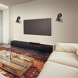 Globe Electric 51725 1-Light Dimmable Plug-in or Hardwire Wall Sconce, Matte Black, Faux Walnut Accent, Stepless Dimming Rotary Switch on Canopy, Black Fabric Cord, Wall Lights for Bedroom Plug in