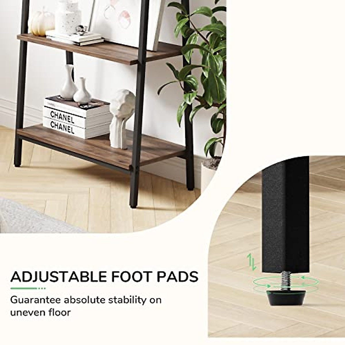 Novilla Bookshelf, 4-Tier Freestanding Storage Bookcase, Industrial Style Display Ladder Shelf for Living Room, Home Office, Bedroom, Kitchen, Walnut