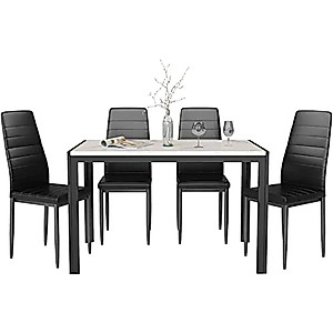 DKLGG 5 Piece Dining Room Table Set, Modern Kitchen Table Set for 4, Faux Marble Dinner Table with 4 Dining Chairs, Dining Table Sets for 4 Home Furniture for Small Spaces, Dining Room