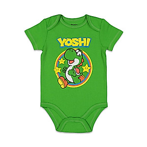 Super Mario Nintendo Mario Yoshi Donkey Kong Browser Lugi Toad Newborn Baby Boys 5 Pack Short Sleeve Bodysuits MulticoloRed 6-9 Months