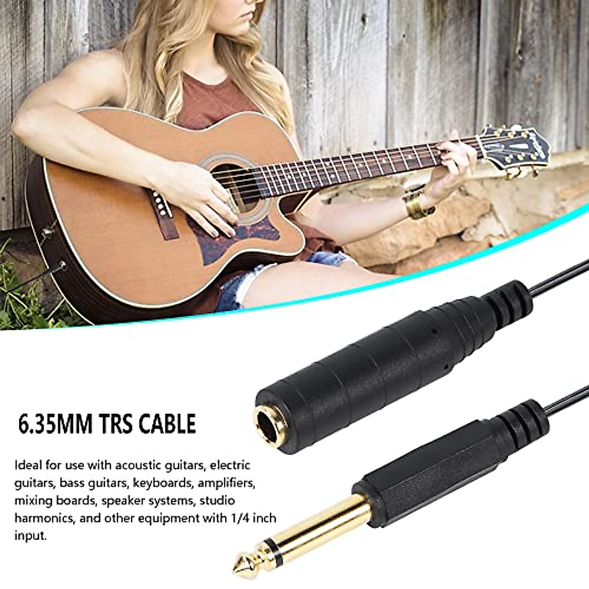 CERRXIAN 6.35mm Guitar Instrument Cable, Gold Plated 6.35mm 1/4 inch TS Mono Male to Female Audio Coiled Extension Cord for Electric Guitar, Bass, Amp, Mixing Desks(6.35m-6.35f)