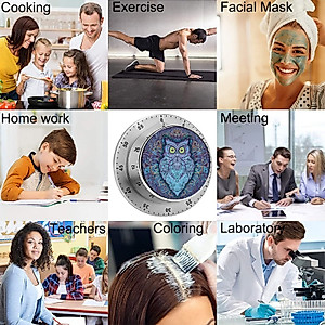 Kitchen Timer, Kitchen Timers for Cooking, Kitchen Timer Magnetic, Trippy Owl Psychedelic Mandala Pattern Waterproof Time Timer Stainless Steel Multiuse for Home Baking Cooking Oven