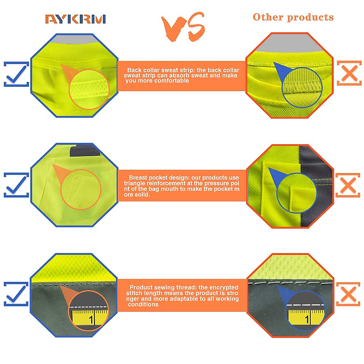 AYKRM Long Sleeve high Visibility Shirts Safety T Shirt Reflective High Visibility hi vis Long Sleeve T Shirt (Yellow, L)