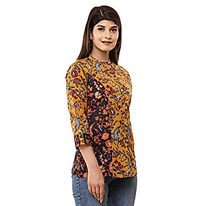 Vihaan IMPEX Yellow Floral Printed Hot Tunic Casual Kurti Top for Women Shirt for Ladies