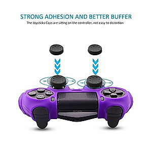 PS4 Controller Grip Skin Anti-Slip Silicone Case Cover for Sony Playstation 4 PS4/Slim/Pro Controller with 8 x FPS Pro Thumb Grips (Purple)