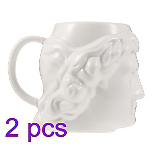 Cabilock 2pc Cup David Head Figurine Roman Coffee Mug David Head Vase Tea Mug Milk Container Handmade Coffee Mug Espresso Coffee Mug Gift Greek Coffee Mug Shot Glass White Trend 3d Ceramics