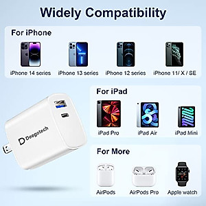 USB C Charger, Deegotech 20W PD iPhone Fast Charger, Dual Port Foldable Plug Type C Charger Compatible with iPhone 14/14 Pro/14 Pro max/13 Pro max/12/11/X/SE3, iPad Pro