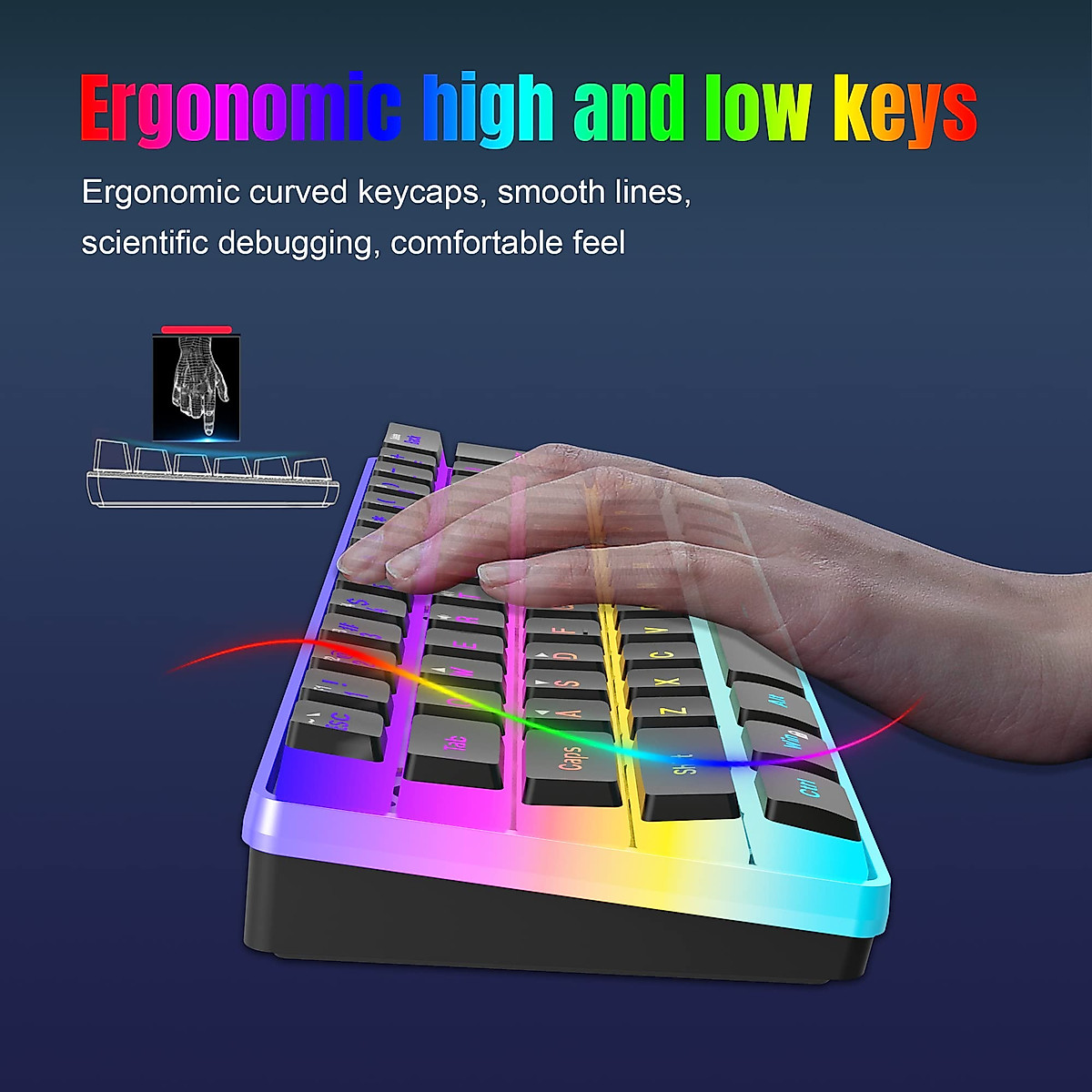 Snpurdiri 60% Wired Gaming Keyboard, Pudding Keycaps with Translucent Layer,RGB Ultra-Compact Mini Keyboard, Waterproof Small 61 Keys Keyboard for Office/Gaming(Black)