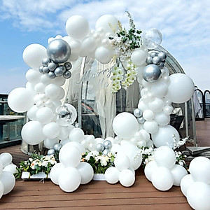 KAWKALSH 134pcs White Balloons Different Sizes for Garland Arch, Premium Party Latex Balloons for Birthday Party Graduation Wedding Anniversary Baby Shower Party Decoration