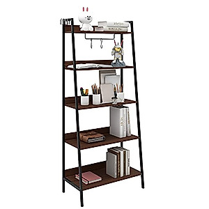 DEILALY 5 Tier Bookshelf Bookcase Ladder Shelf Plant Flower Stand Corner Shelf Plant Rack Kitchen Storage Rack Ladder Storage Organizer Wall Shelves Cabinet Kitchen Living Room Office Balcony Brown