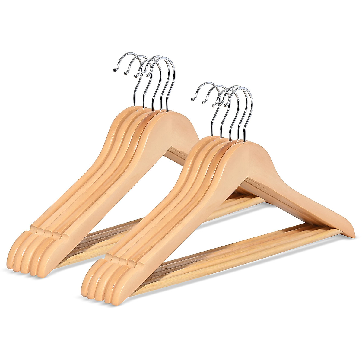 Premium 10-Piece Set of Wooden Hangers - Durable & Elegant Closet Organizers for Home and Wardrobe Enhancement (Natural)
