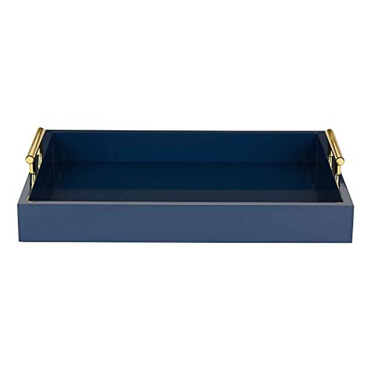 Kate and Laurel Lipton Decorative Tray with Polished Metal Handles, Navy Blue and Gold