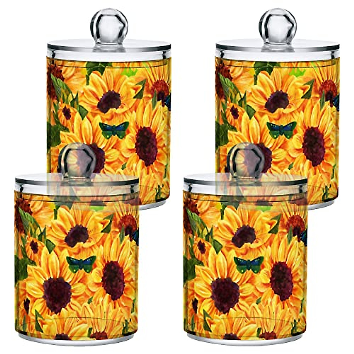 xigua Sunflower Qtip Holder 2 Pack, 14 oz Apothecary Jars Bathroom Vanity Organizer Canister for Qtips,Cotton Swabs,Cotton Balls,Cosmetic Pads,Flossers,Bath Salts