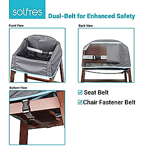 Solfres Dual-Belt High Chair Cover, Baby High Chair Cover, Upgrade Version, for Wooden or Restaurant High Chair, Sturdy and Robust Material, Gray