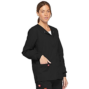 Dickies Women's EDS Signature Scrubs Missy Fit Snap Front Warm-Up Jacket, Black, Large
