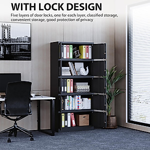 SISESOL Metal Garage Storage Cabinet with 10 Doors and 4 Shelves 71" Pantry Cabinet Utility Storage Cabinet Locking Steel Storage Cabinet Utility Locker Multifunctional Garage Storage((Black, 71")