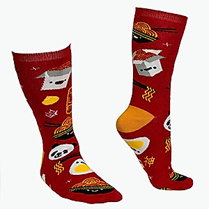 Clover Company Funny Novelty Socks - Ramen Noodles - Fun Gifts for Teenage Girls, Boys, Women, Men - Birthday, Stocking Stuffer, Secret Santa - Cute Cool Fun Weird Stuff, Red, One Size