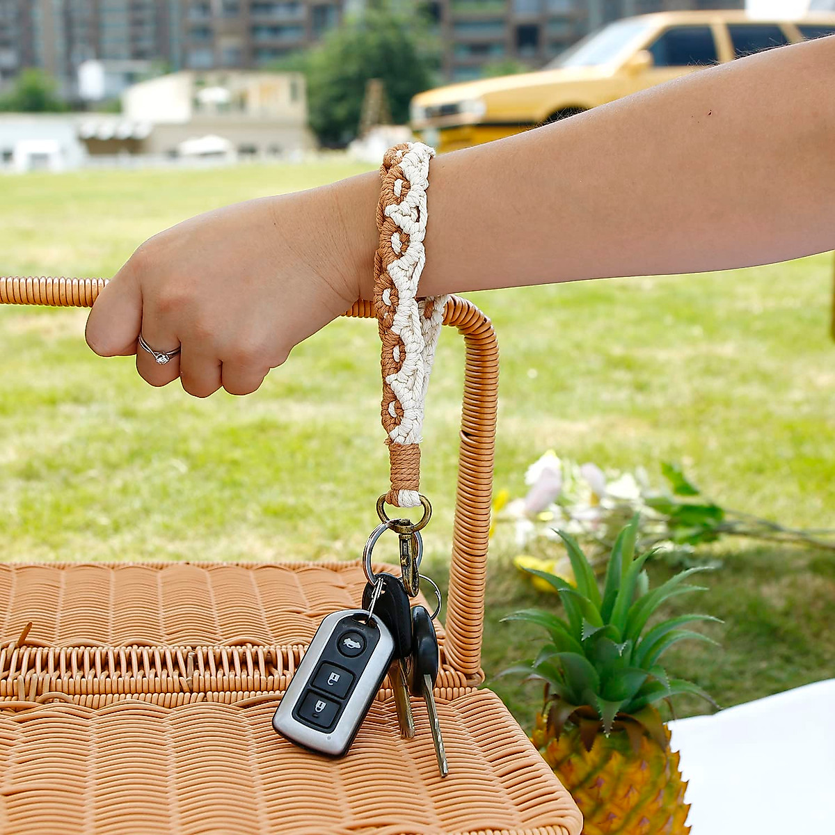 Poagoep Boho Macrame Keychain Bracelet Handmade Wristlet Keyring Holder Wrist Lanyard for Women Girls(1)