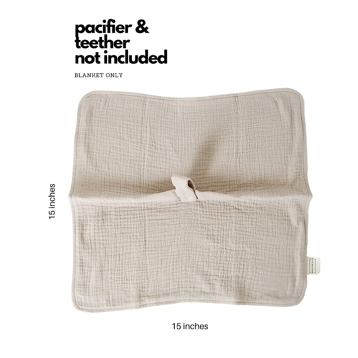 Marlowe & Co Organic Cotton Muslin Baby Blanket with Snap Closure, 15 in x 15 in Lovey with Holder (Natural Sand)