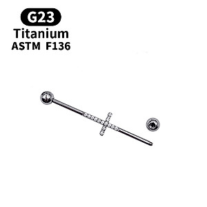 ZQGOFPT 14G Grade 23 Titanium Industrial Barbell Piercing Jewelry for Women Men with CZ Cross Surface Cartilage Earring Body Piercing Jewelry 1 1/2 Inch 38mm