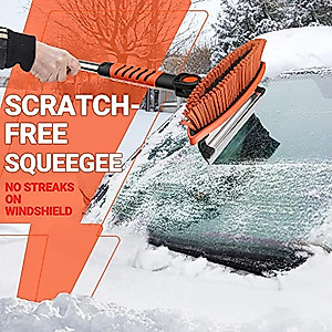 VOLTASK Extendable Snow Brush and Ice Scraper with Squeegee, Extendable Aluminum Handle, Pivoting Brush Head, Ergonomic Foam Grip, 3 in 1 Snow Removal Tool for Car, Truck, SUV