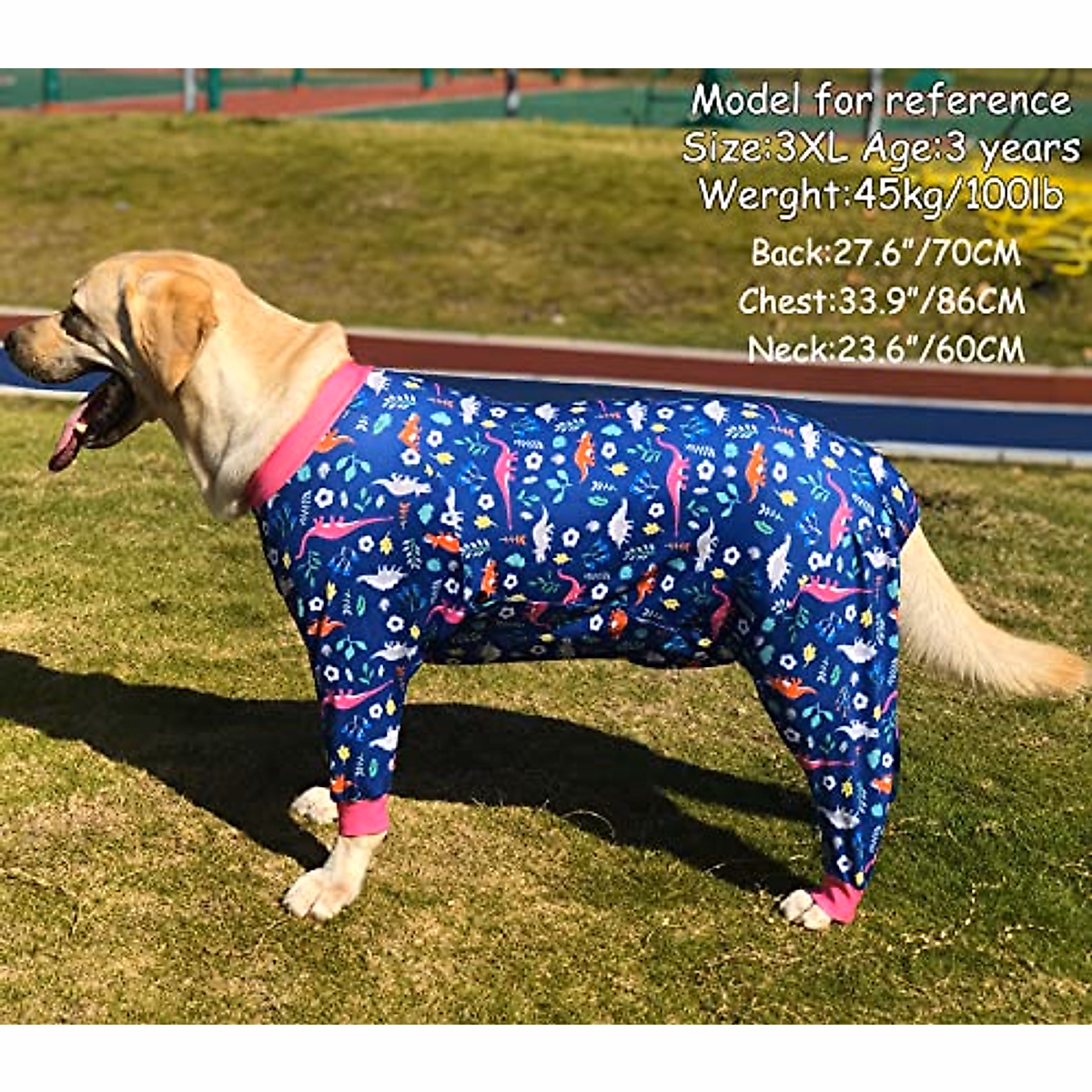 PriPre Dogs Surgery Recovery Suit Dinosaur Printed Long Sleeve Shirts Soft Pajamas Onesie Jumpsuit Prevent Licking Dogs Shedding Suit for Large Dogs(Navy,3XL)