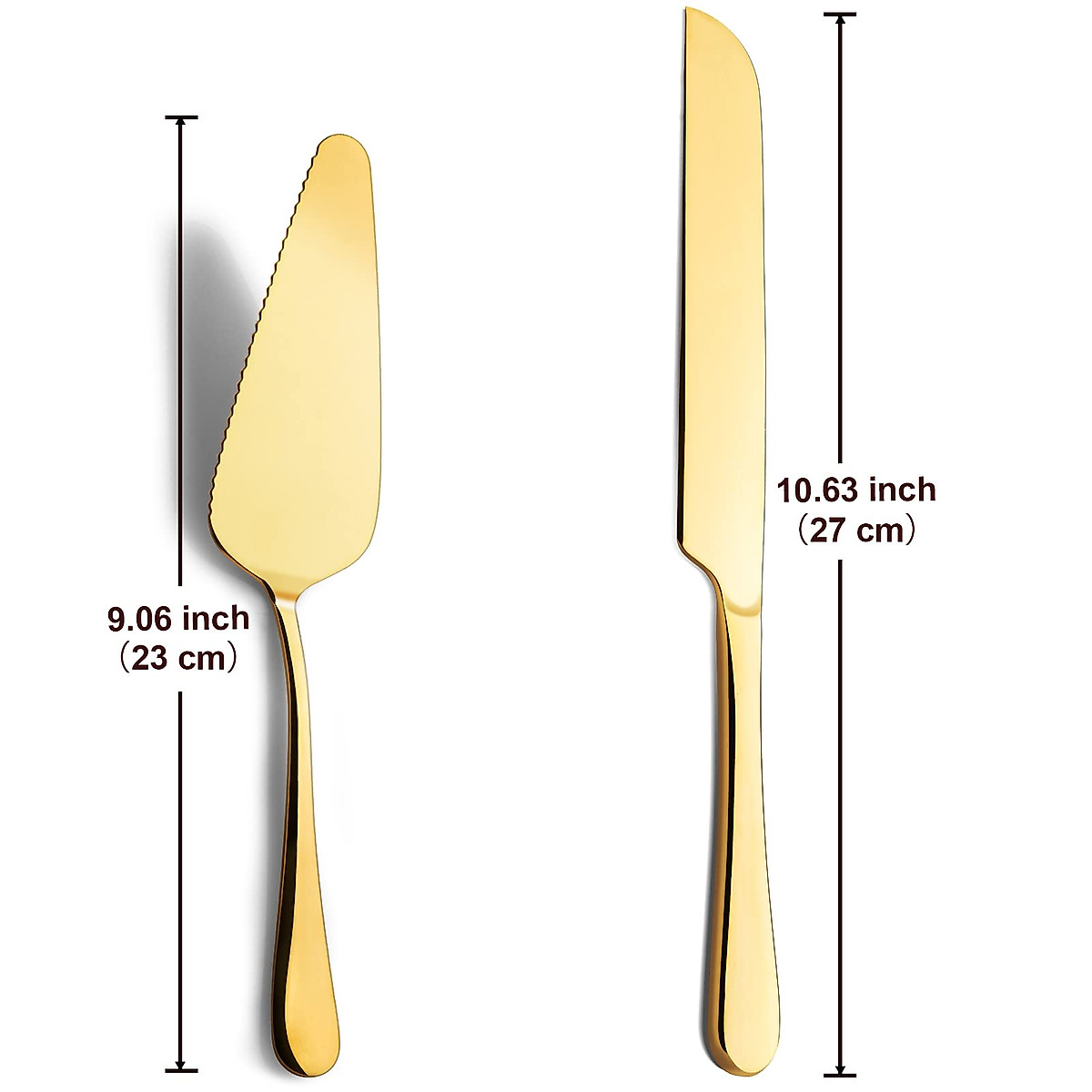 Mamajardin Cake Cutting Set for Wedding - Elegant Knife and Server Set with Stainless Steel Rounded Edges, Cake Cutter Pie Spatula Birthday Anniversary Easter Mother's Day Gifts of 2, Gold