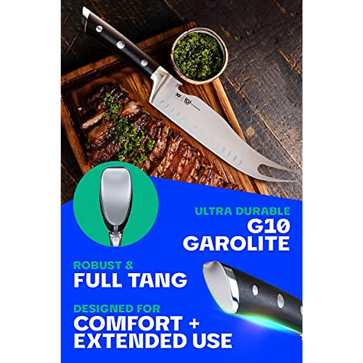 Dalstrong BBQ Pitmaster & Meat Knife - 8 inch - Gladiator Series Elite - Forged High Carbon German Steel - Forked Tip & Bottle Opener - G10 Handle - Sheath Included - NSF Certified