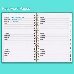 Nokingo Spiral Password Book with Alphabetical Tabs - 5x7 inch Password Organizer with A-Z Tabs for Internet Login, Website, Username, Password. Password Keeper for Home or Office, PU Cover, Teal