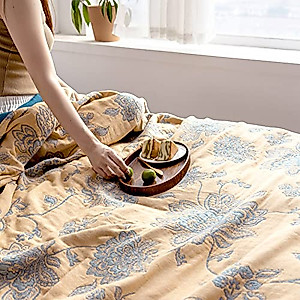 DECMAY Muslin Warm Bohemian Throw Blanket, 5-Layer Cotton Bedspread Blanket for Bed Couch, Super Soft, Cozy for All Seasons Twin Size (Yellow, 60"X80")