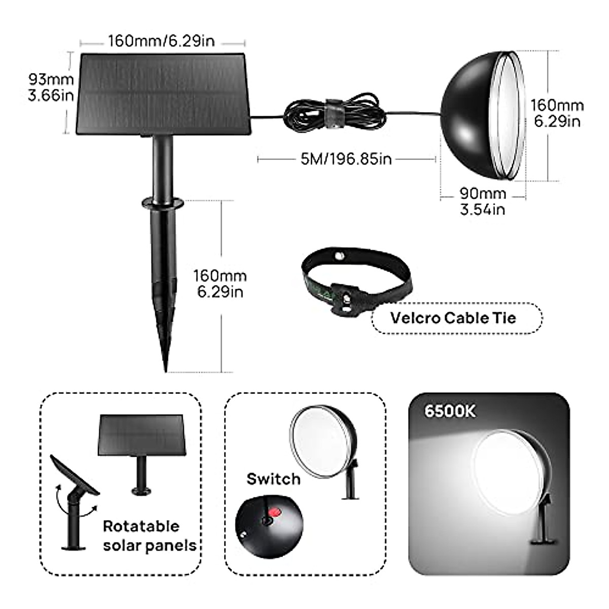 Linkind Comet 38-LEDs Solar Pendant Light, Outdoor Solar Powered LED Shed Light Barn Lights with 5M Cord, 6500K Daylight White, Dusk-to-Dawn IP67 Waterproof for Shed Barn Garden Yard