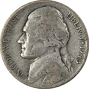 1943 S Jefferson Wartime Nickel AG About Good 35% Silver 5c US Coin Collectible