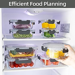 YARYOUNG 12 Pack Glass Food Storage Containers with Lids, Glass Meal Prep Containers, Airtight Glass Lunch Bento Boxes, BPA Free & Leak Proof