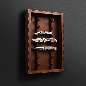 pocket knife display Stand - Knife Showcase for Collections -Pocket Knife Shelf - rustic knife barn Military Folding Knife Shadow Box Wall Cabinet