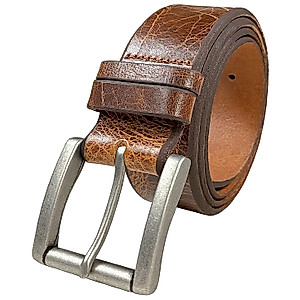 BS0008 Genuine Full Grain Leather Vintage Casual Jean Belt 1-1/2"(38mm) Wide (Tan, 32)