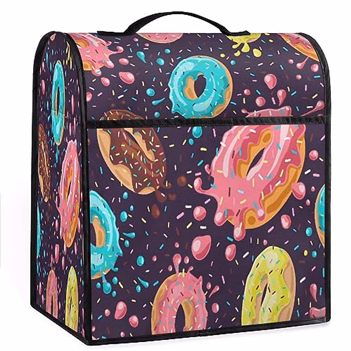 DXTKWL Pink Donut Chocolate Theme Coffee Maker Cover Dust protection,Cute Coffee Machine Cover with Pockets and Top Handle， Easy Clean 14.6 * 11.2 * 17inch